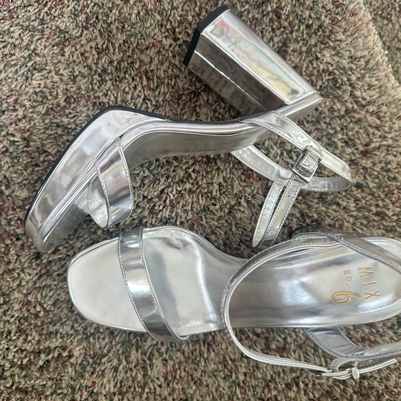 Mix No. 6 | Shoes | Mix No 6 Shiny Silver Block Heels | Poshmark